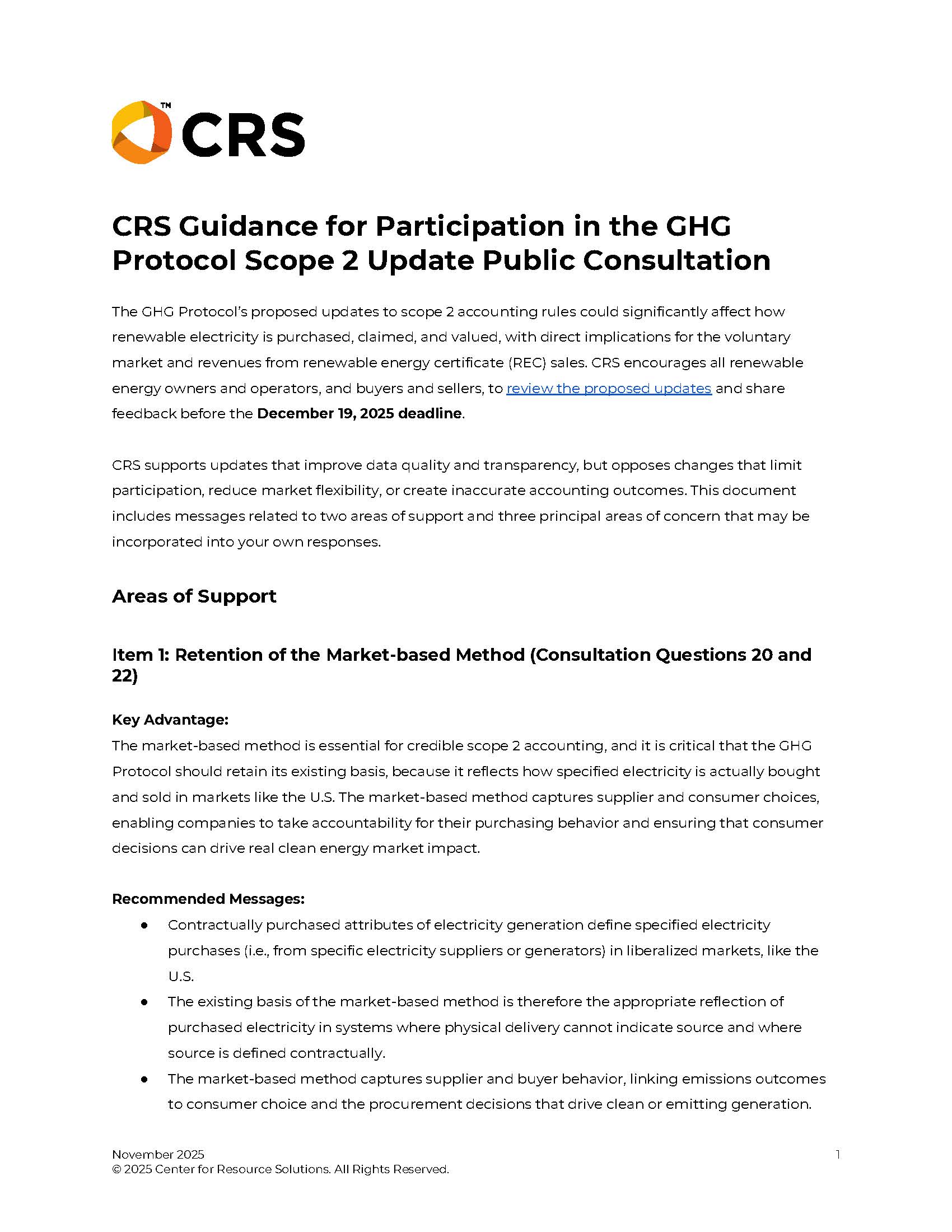 CRS Guidance for Participation in the GHG Protocol Scope 2 Update ...
